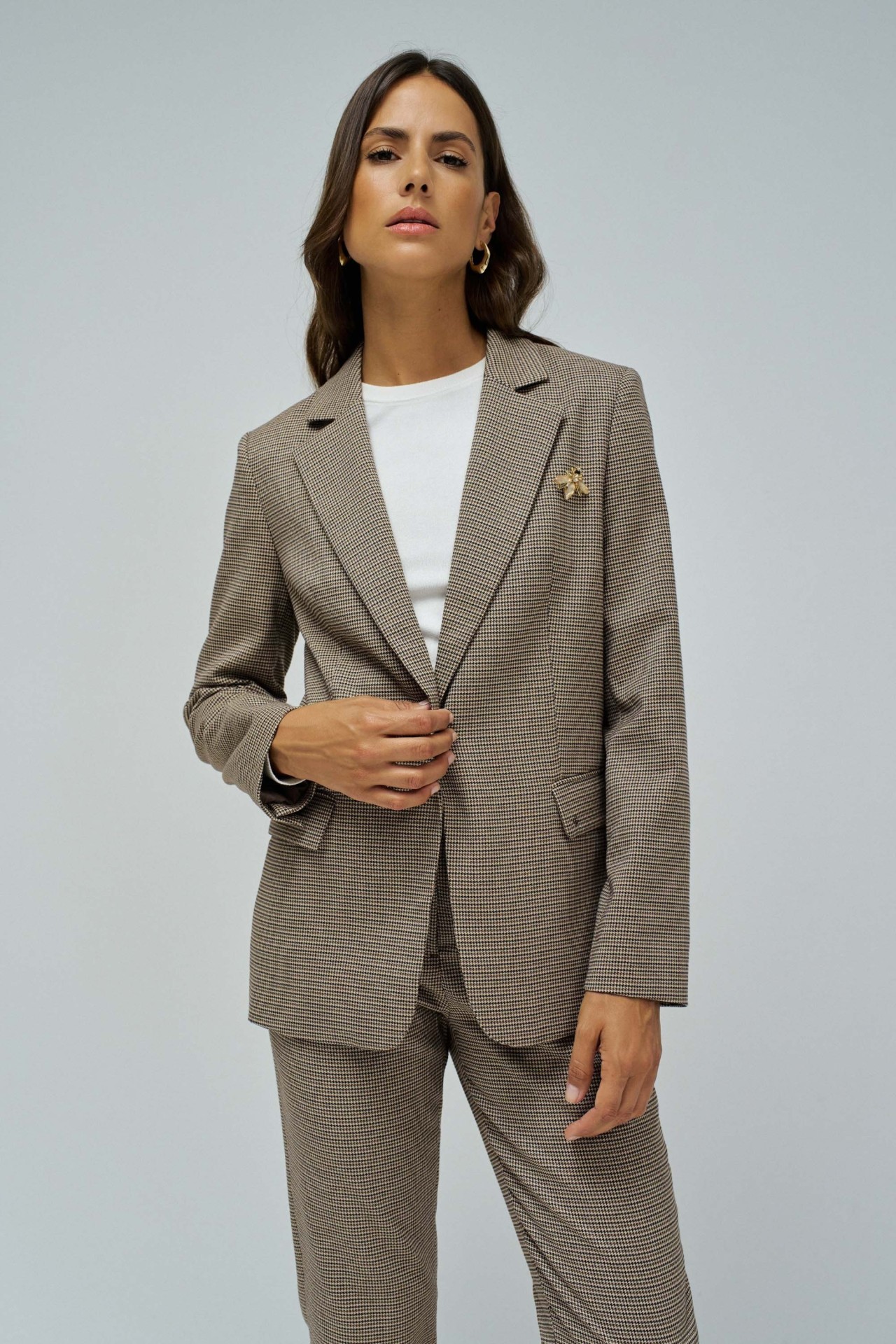 Brown plaid fitted blazer - SALSA JEANS